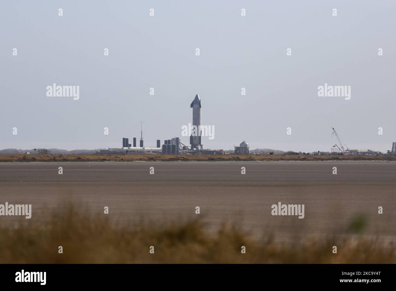 Starship SN-10 in the distance on the morning of Tuesday, February 23rd ...
