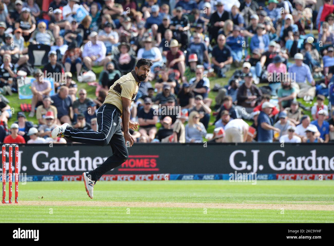 New Zealand's Ish Sodhi delivers a ball during the second Twenty20 ...