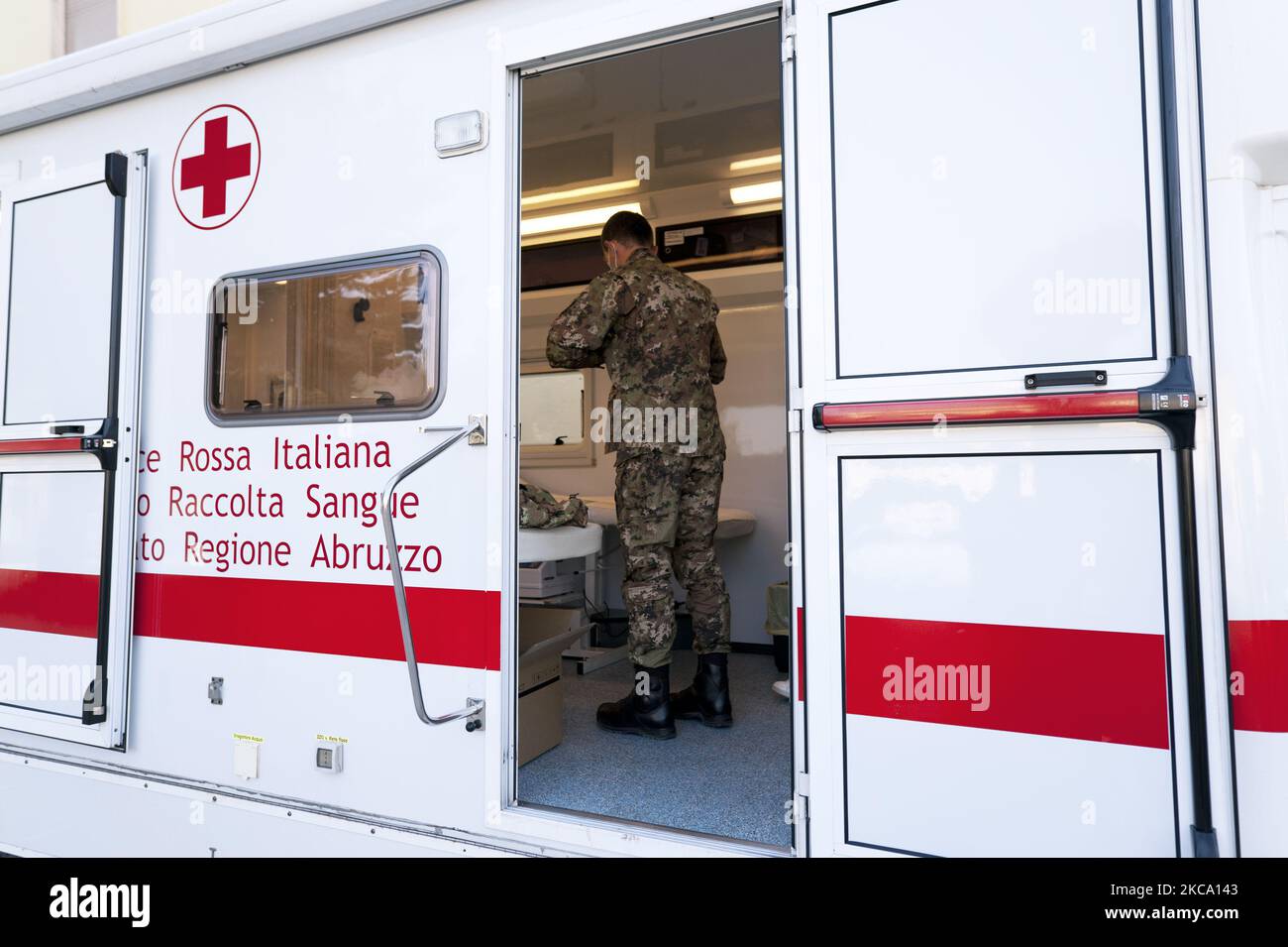 Portrait of military personnel during a blood donation for the Covid-19 ...