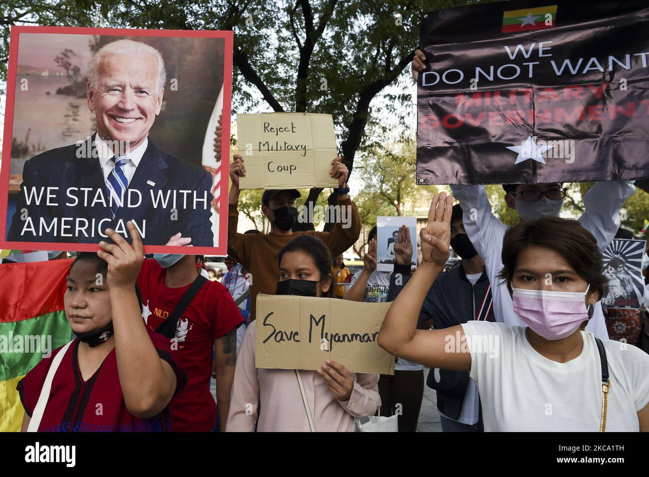 Myanmar demonstrator during a protest against the Myanmar military coup ...