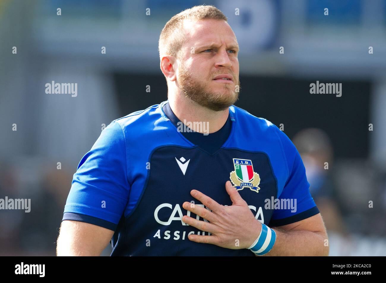 Number 3 of Italy Luca Bigi (Captain) during warm up before the 2021 ...
