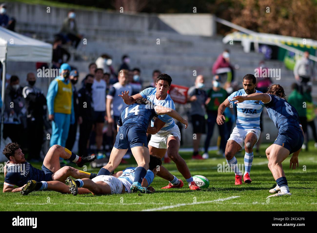 Players In action during the Madrid Rugby 7s match between Spain and ...