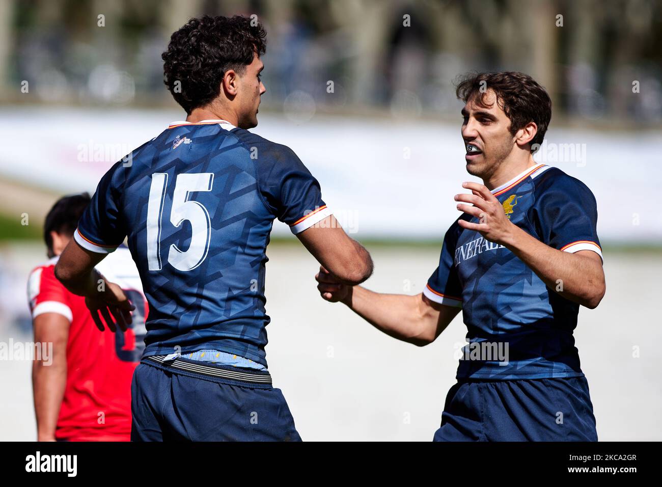 Players In action during the Madrid Rugby 7s match between Chile and ...