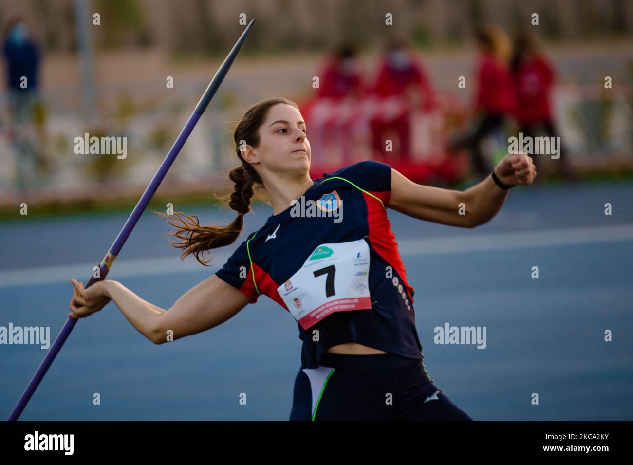 An athlete competing at the javelin throw during the Italian Winter ...