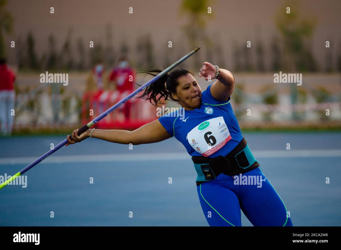 An athlete competing at the javelin throw during the Italian Winter ...