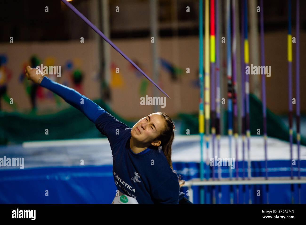 An athlete competing at the javelin throw during the Italian Winter ...