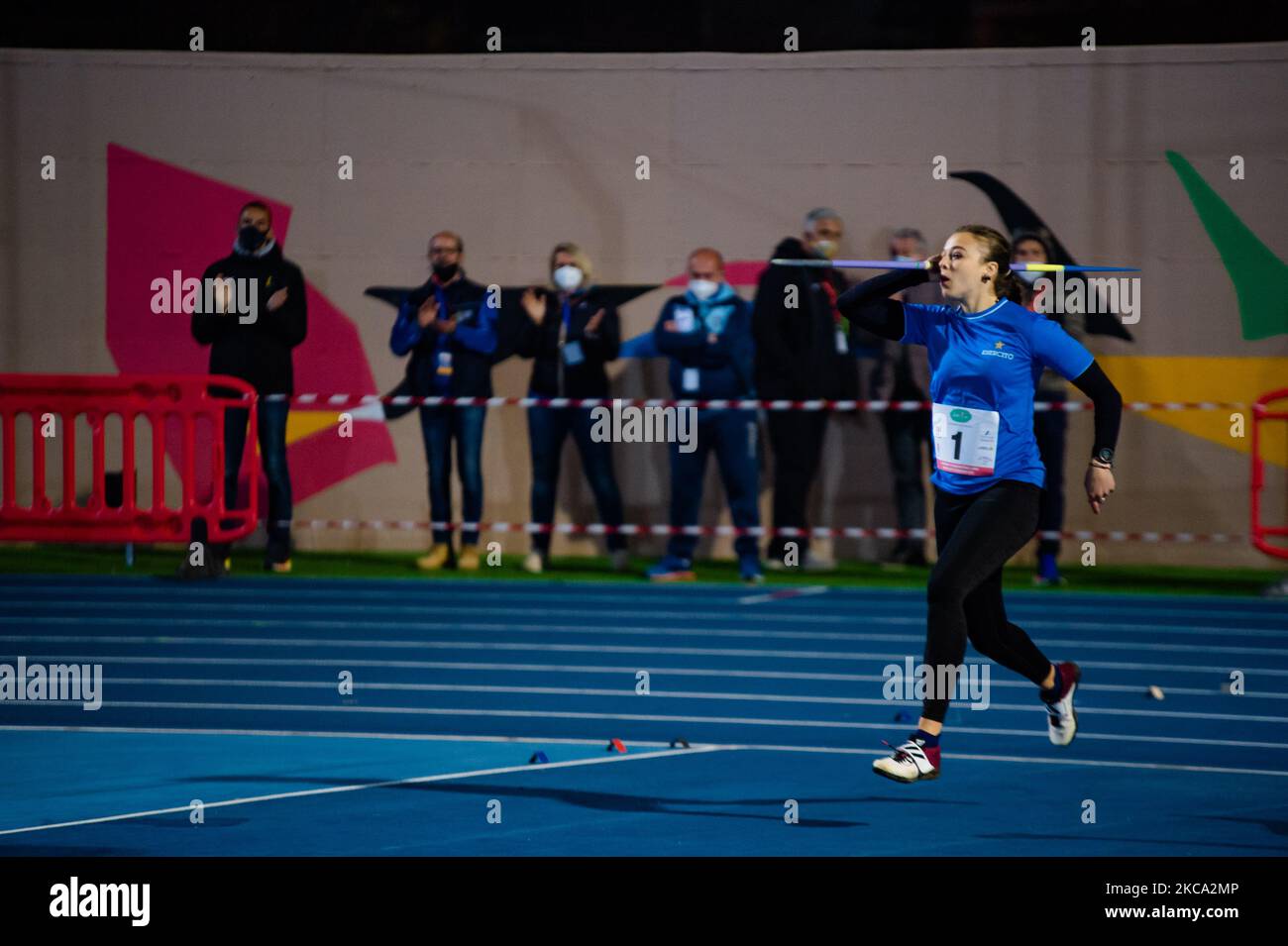 An athlete competing at the javelin throw during the Italian Winter ...