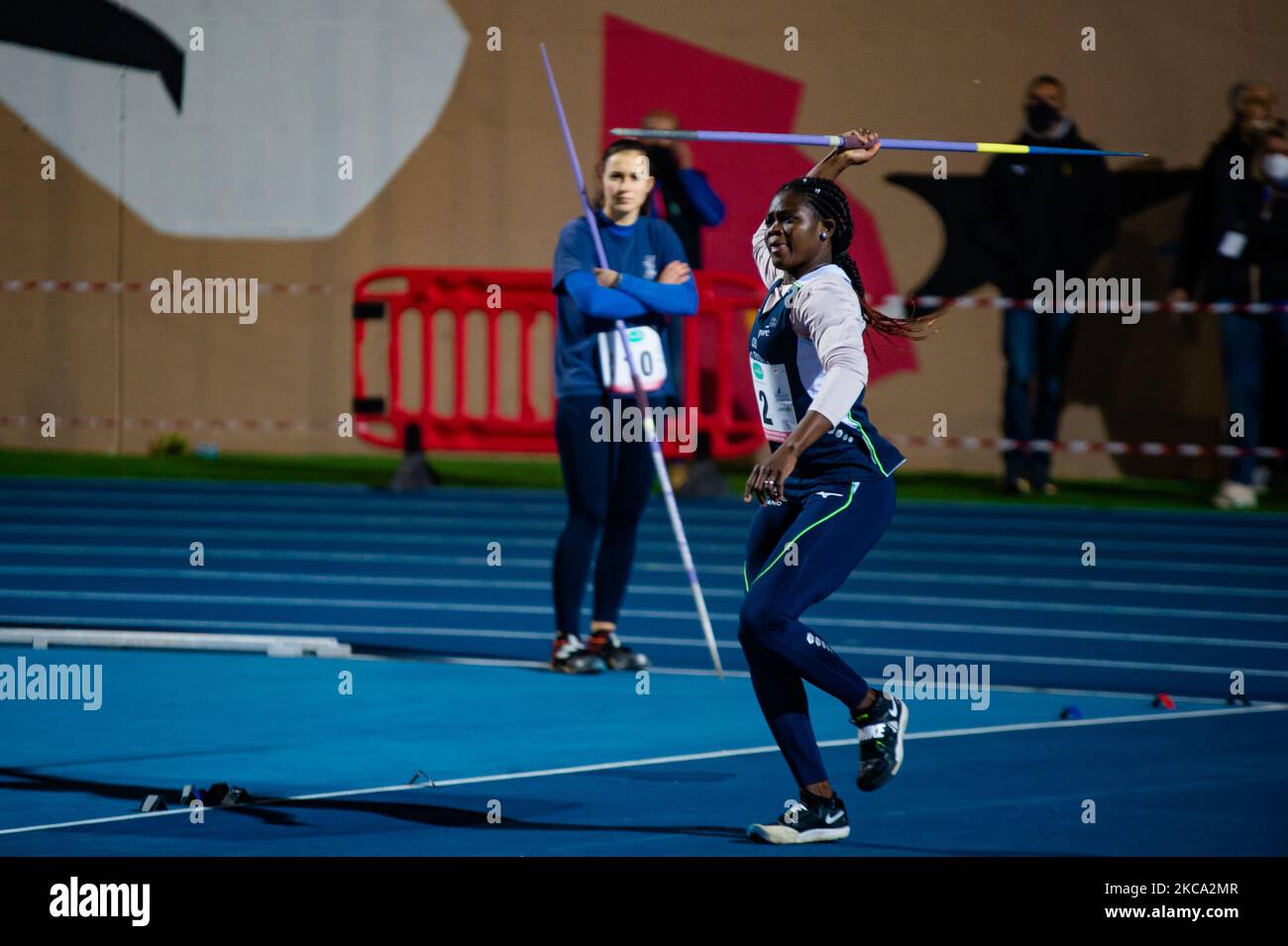 An athlete competing at the javelin throw during the Italian Winter ...