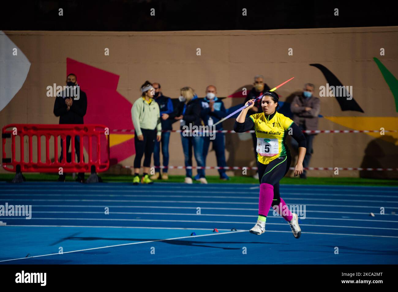 An athlete competing at the javelin throw during the Italian Winter ...