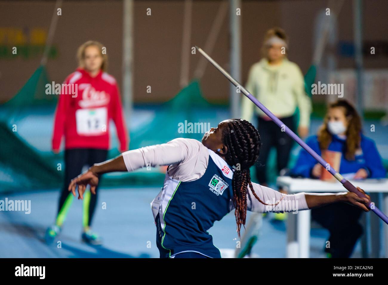 An athlete competing at the javelin throw during the Italian Winter ...