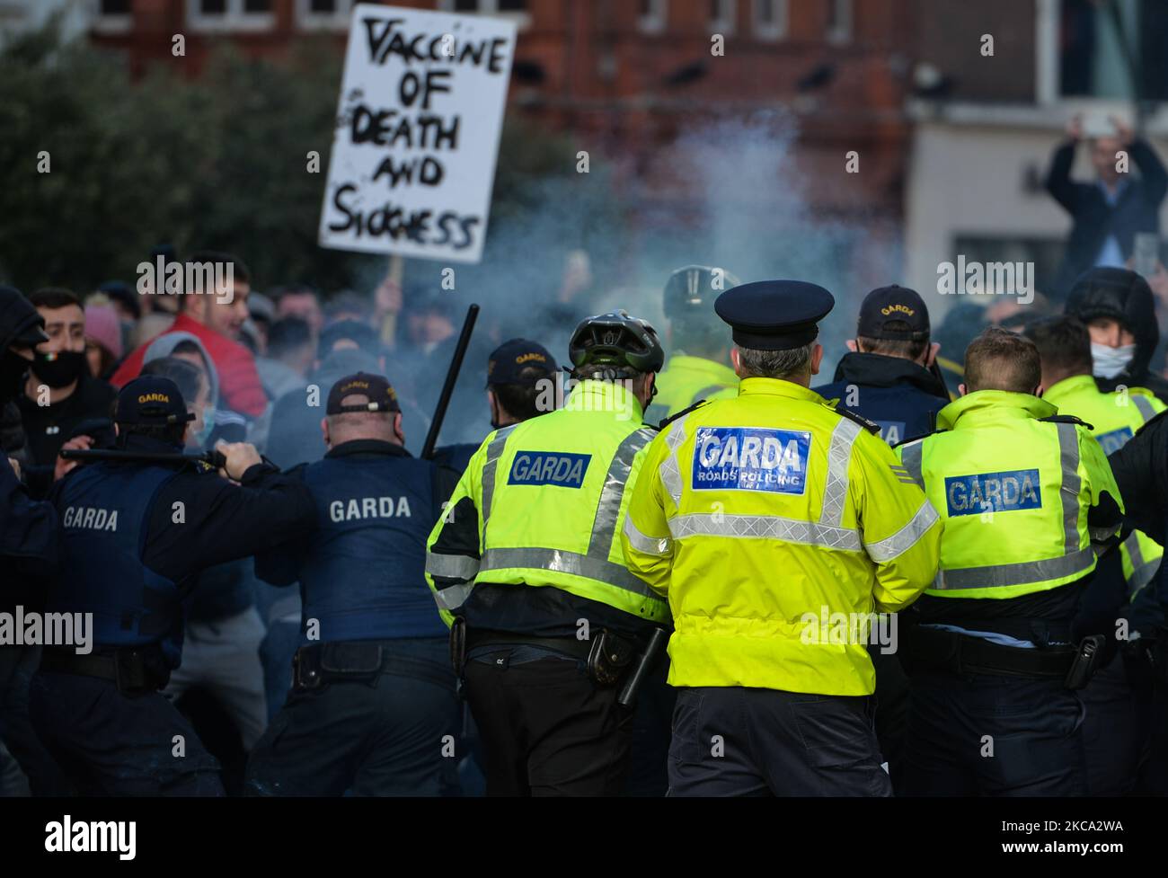 A group of Anti-Lockdown protesters clash with Gardai (Irish Police) in ...