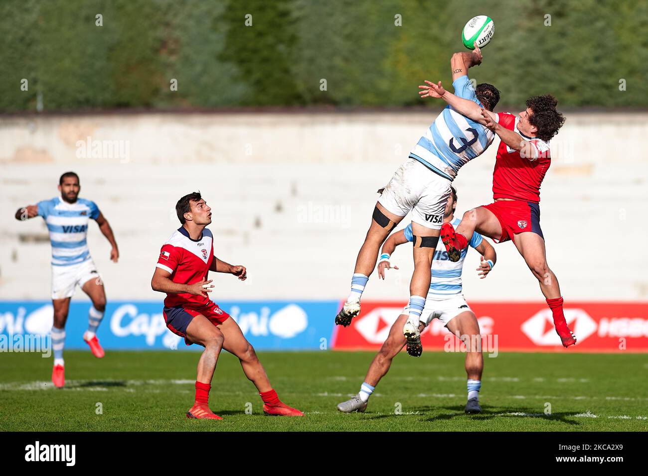 Players In action during the Madrid Rugby 7s match between Chile and ...