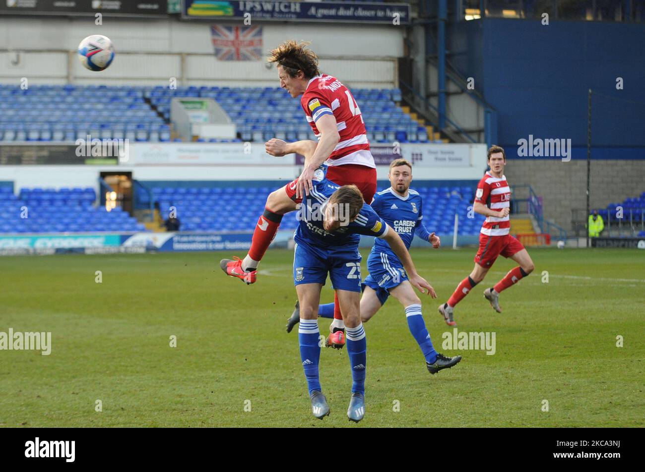 Doncasters Tom Anderson beats Ipswichs AAron Drinan during the Sky Bet ...