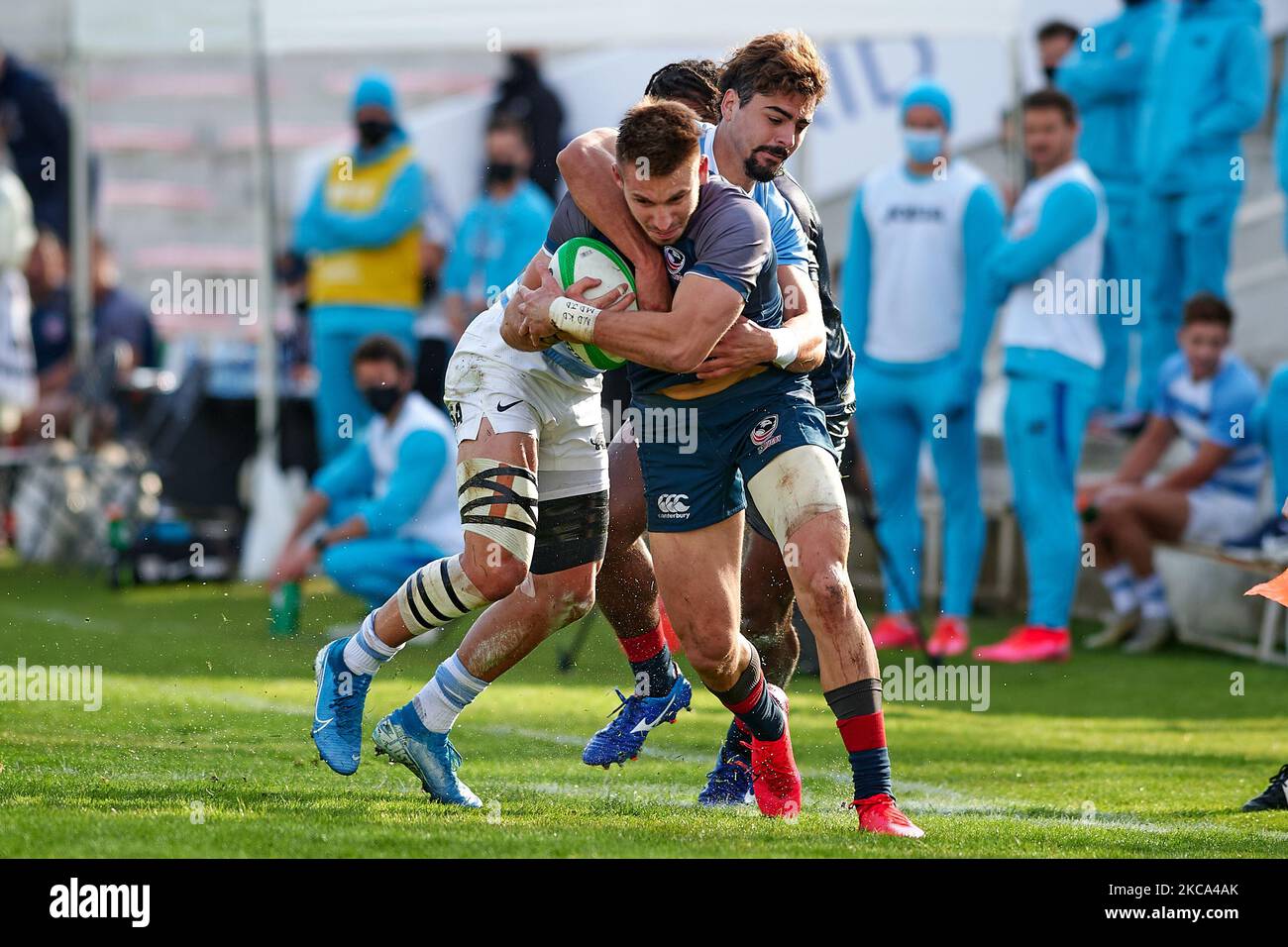 Players In action during the Madrid Rugby 7s match between Argentina ...
