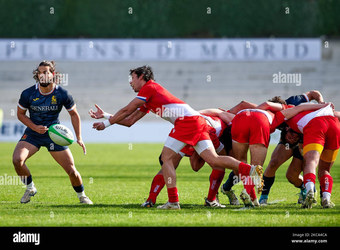 Players In action during the Madrid Rugby 7s match between Spain and ...