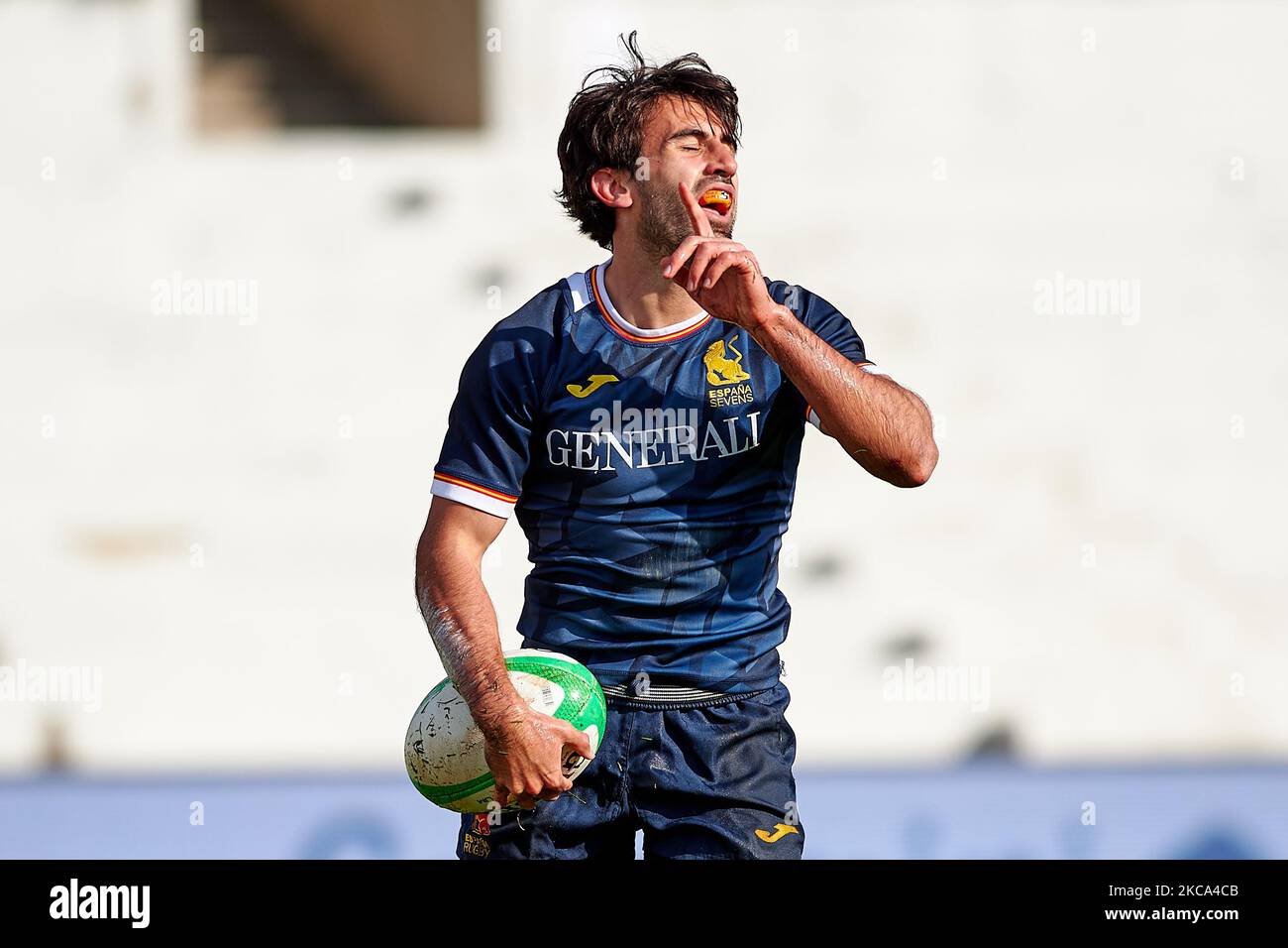 Players In action during the Madrid Rugby 7s match between Spain and ...