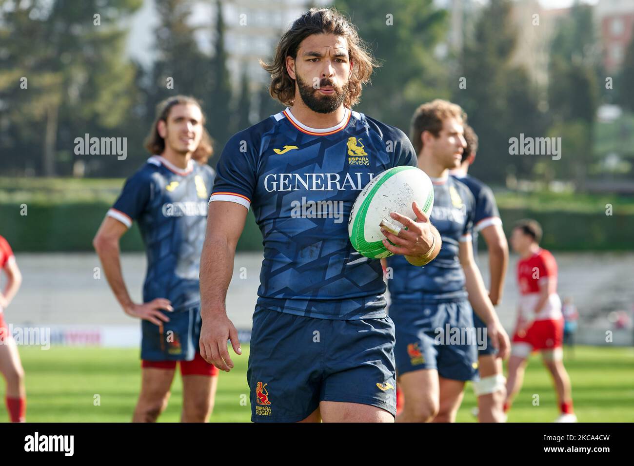 Players In action during the Madrid Rugby 7s match between Spain and ...