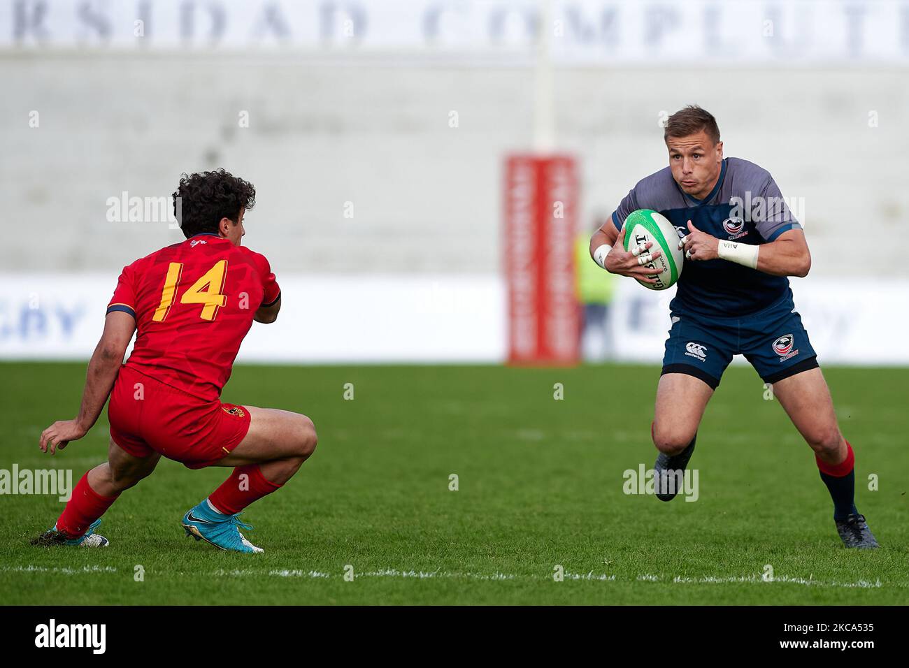 Players In action during the Madrid Rugby 7s match between Spain and ...