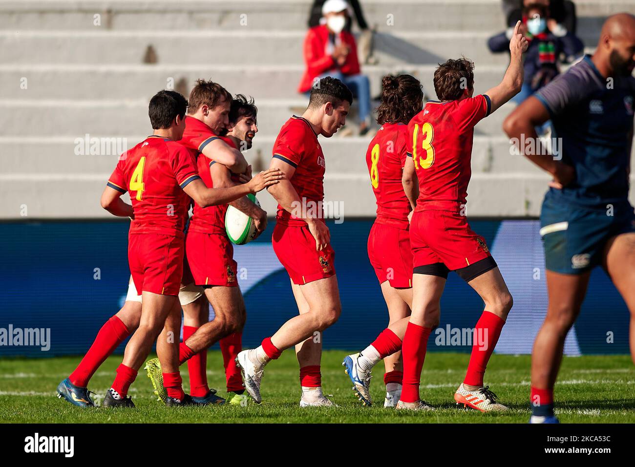Players In action during the Madrid Rugby 7s match between Spain and ...