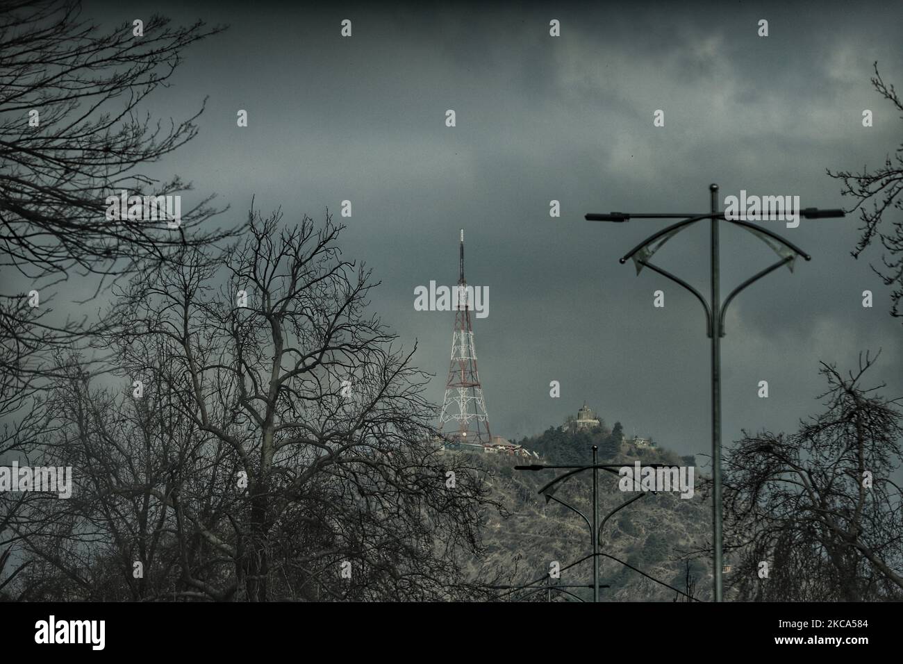 A Mobile Phone tower is installed on a Hill in Srinagar Jammu and ...