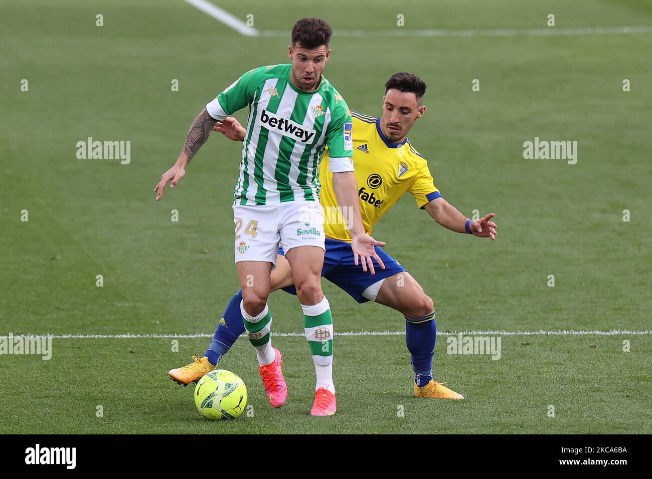 Aitor Ruibal of Real Betis Balompie in action during the La Liga Santander match between Cadiz ...