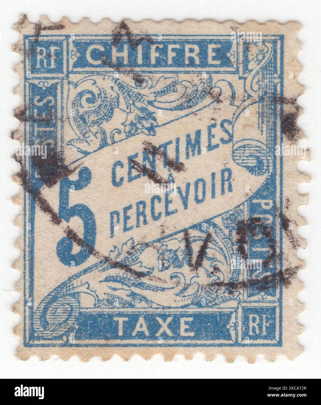FRANCE - 1894: An 5 centimes blue Postage Due stamp depicting Numerals ...
