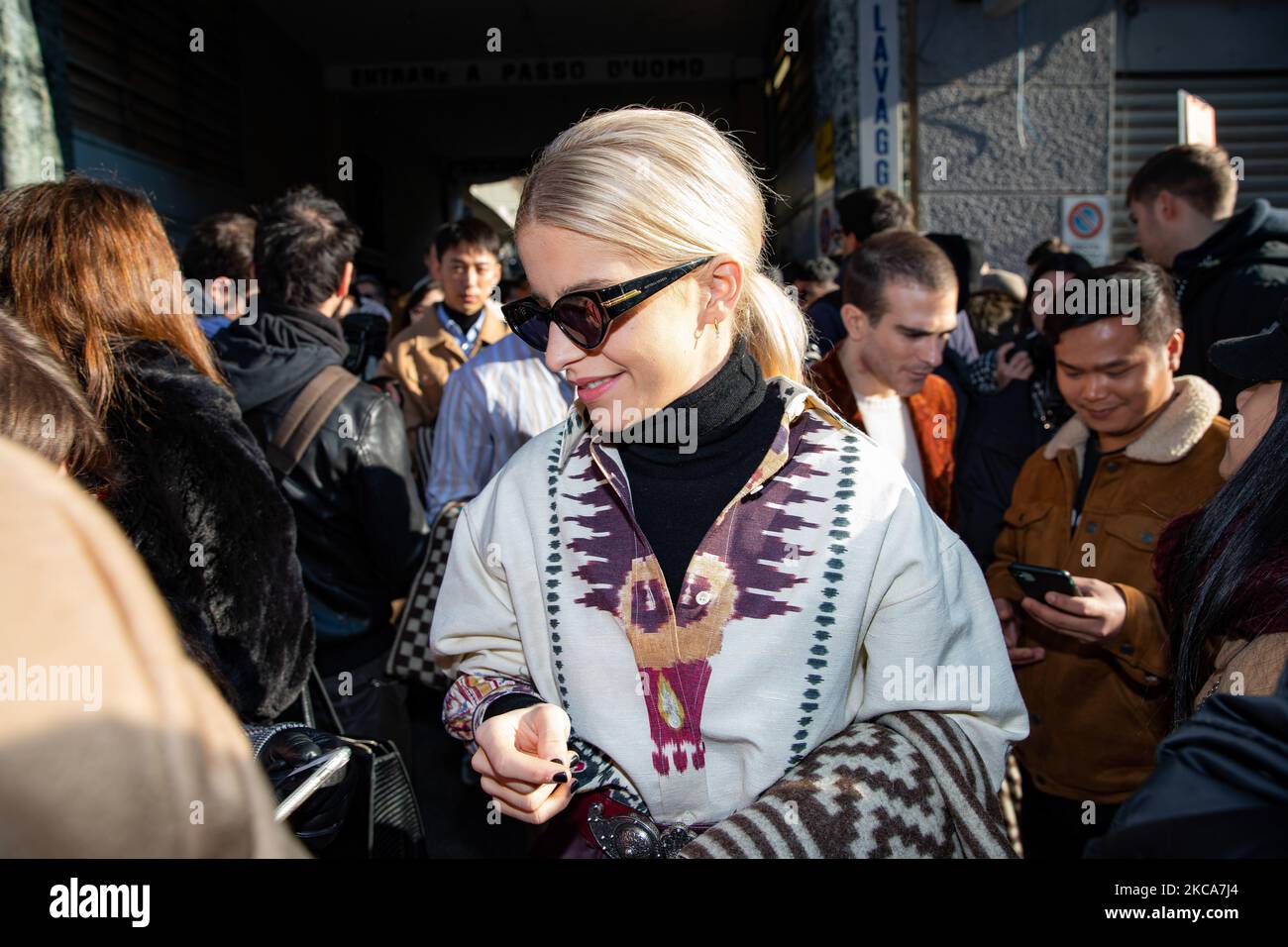 Caro Daur attends the Etro fashion show during Milan Men's Fashion Week ...