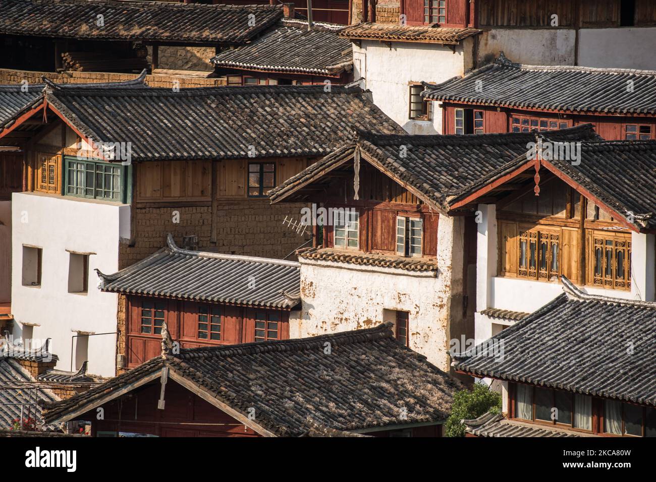 A high angle shot of Naxi folk houses in Baoshan stone city, China ...