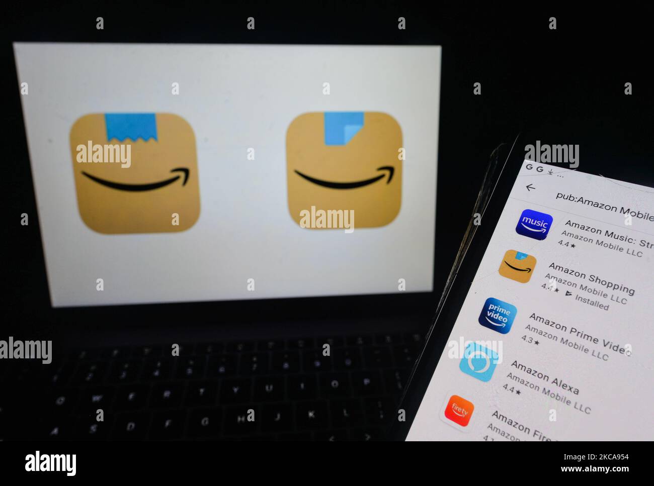 An illustrative image of different Amazon apps seen on a mobile phone ...