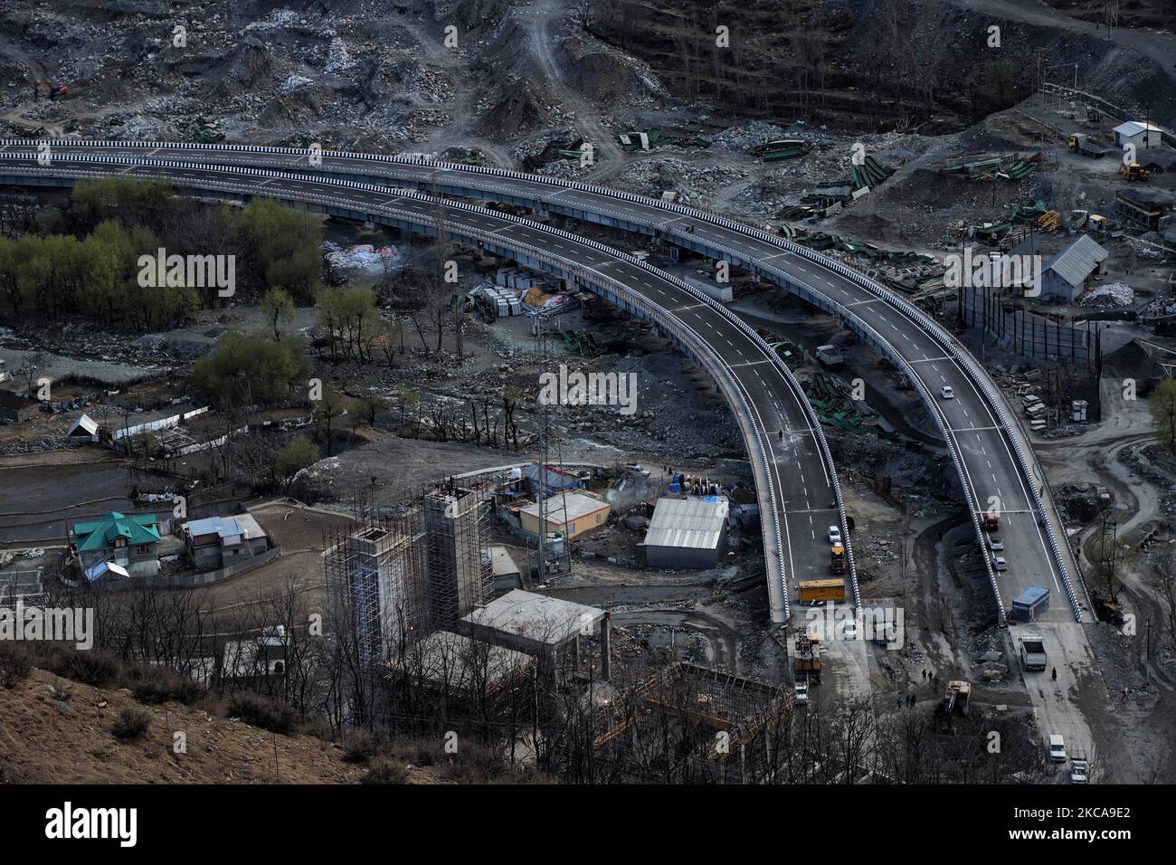 View of Qazigund-Banihal Highway where work is going on is seen near ...