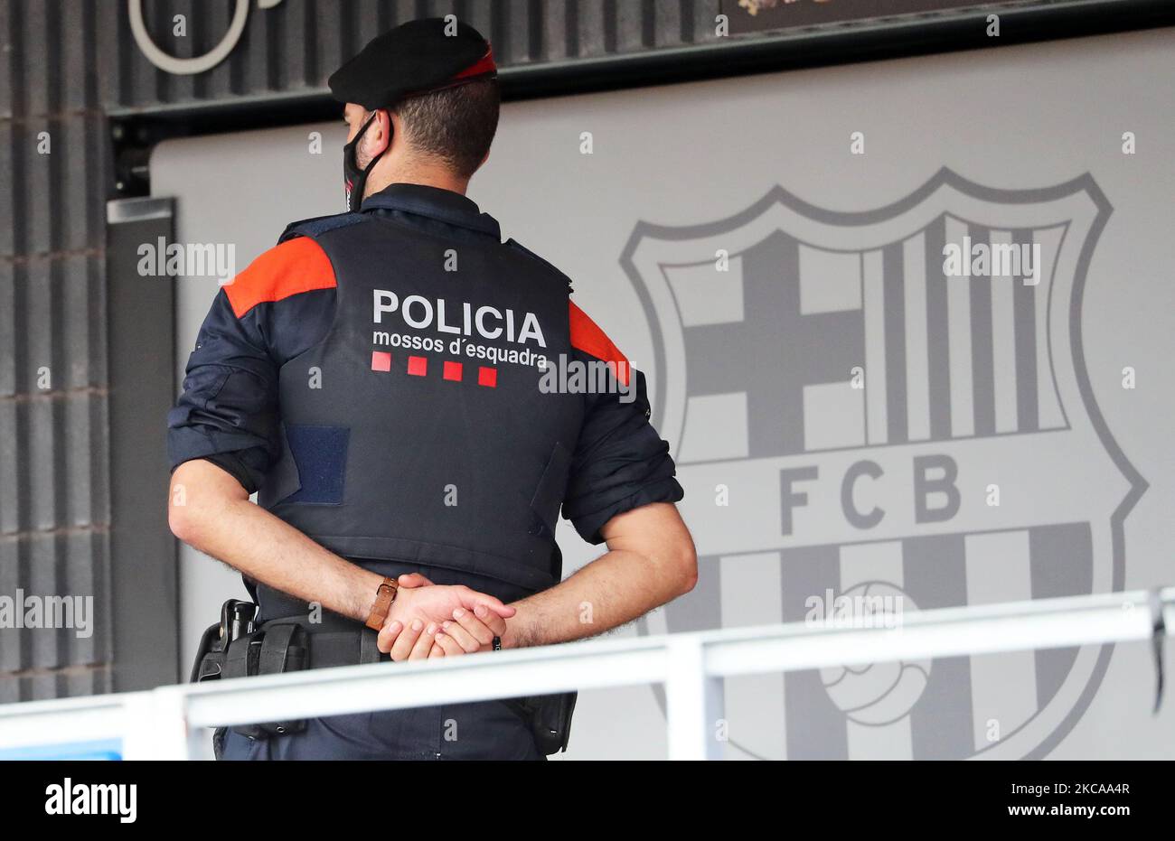 A police during the match between FC Barcelona and Fortuna Hjorring ...