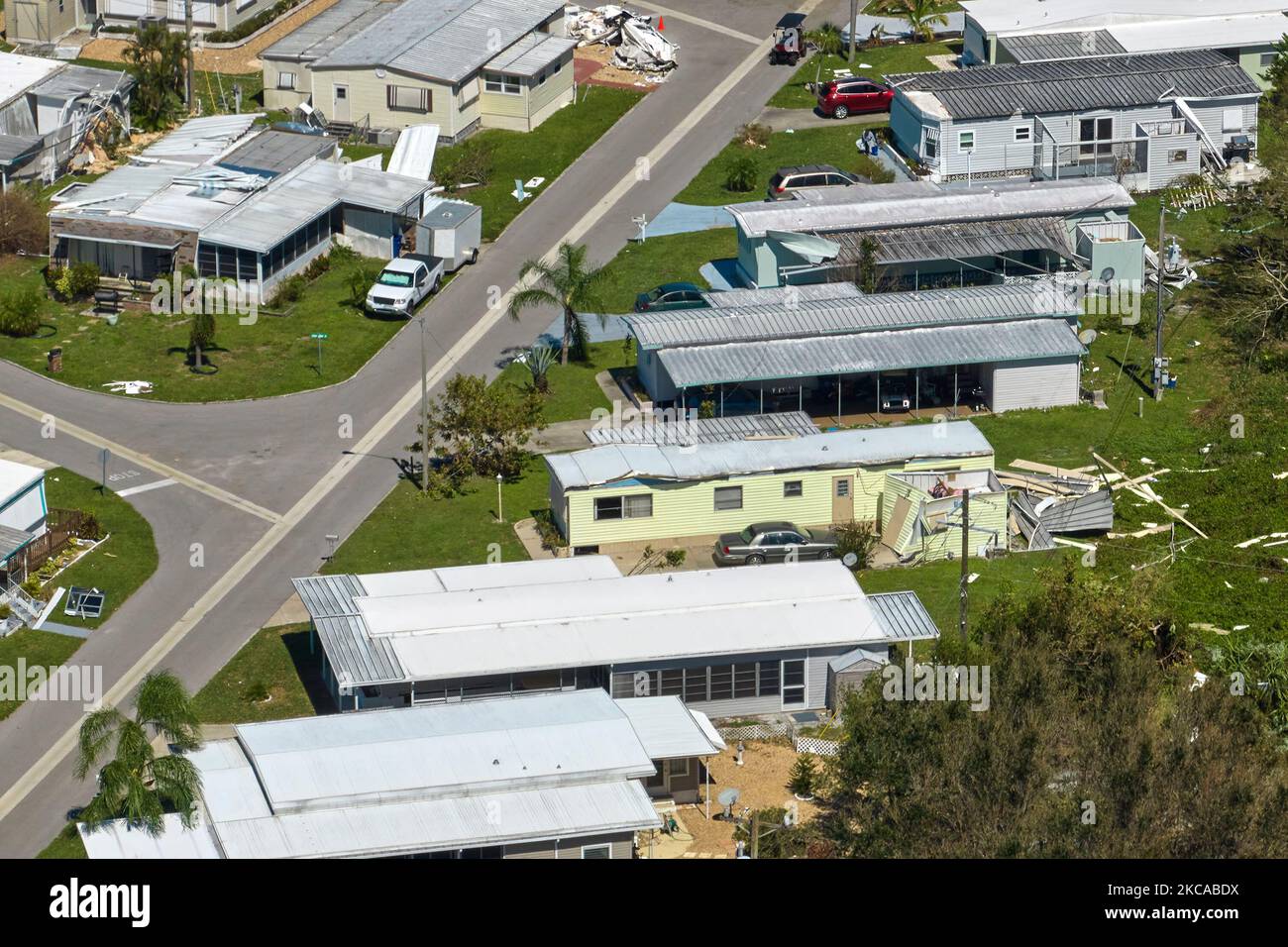 Badly damaged mobile homes after hurricane Ian in Florida residential ...