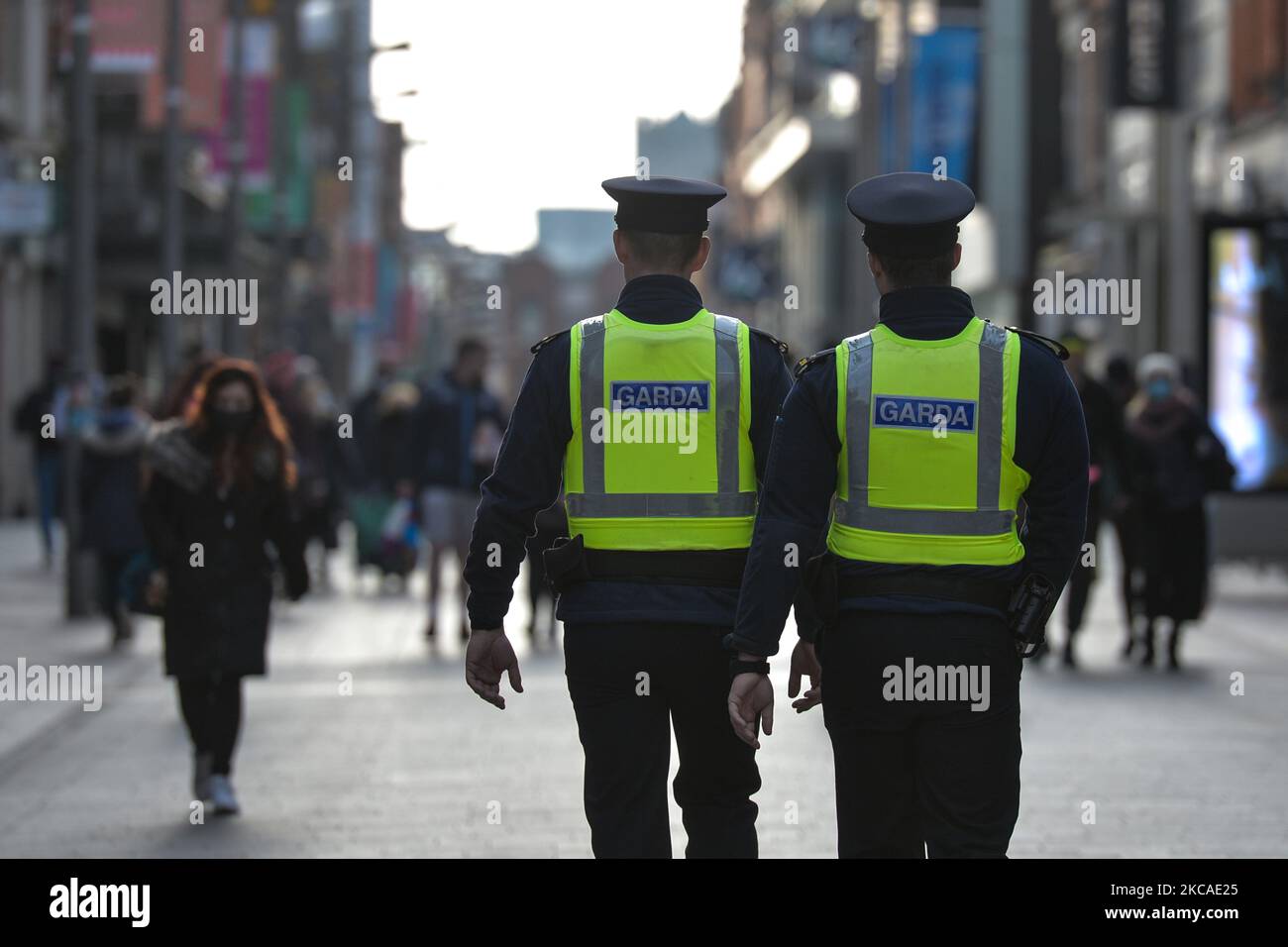 Members of the Garda Siochana (Irish Police) patrolling street in ...