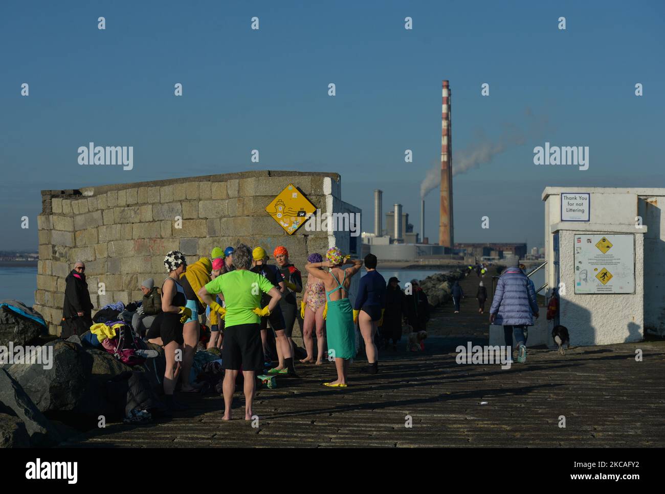 Swimmers getting ready to dip in the sea at the Half Moon Swimming and ...