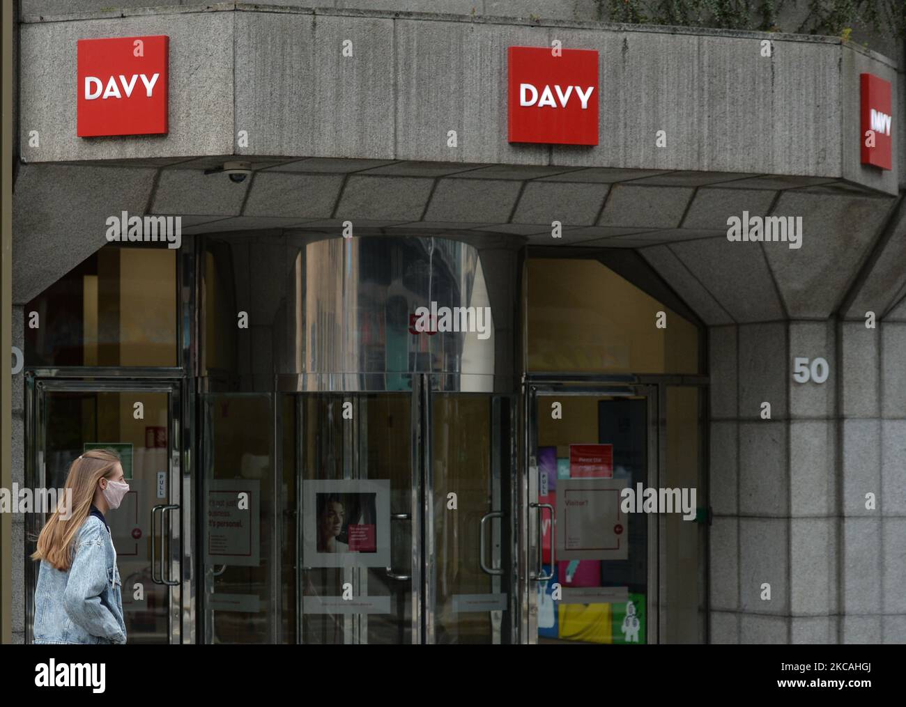 Davy logos seen at the entrance to Davy headquarters in Dawson Street ...