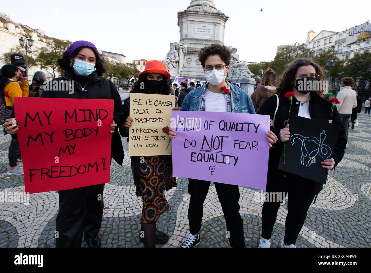 People gather to protest for women's rights, for better conditions and ...