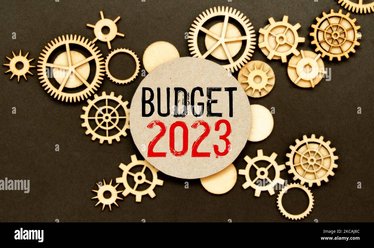 2023 Budget planning and allocation concept. Wooden cube the ...