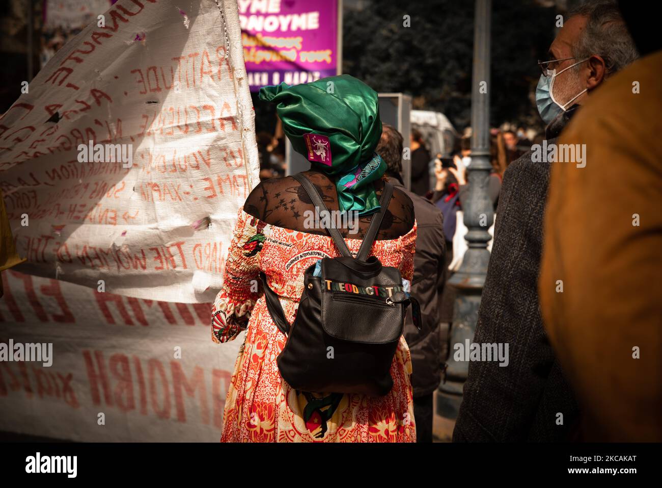 Athens, Greece, March 8th, 2021 - A woman from Africa joining the ...