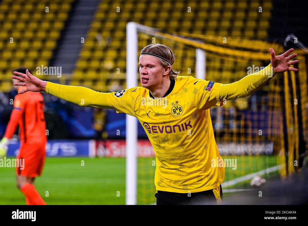 Erling Haaland of Borussia Dortmund celebrate a goal during the UEFA ...