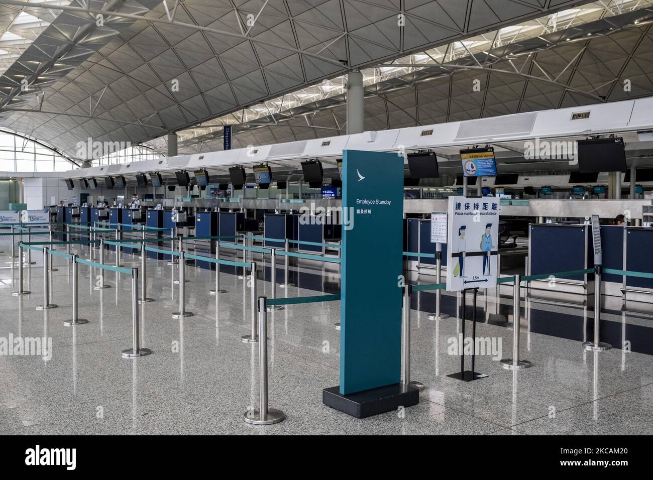 An empty Cathay Pacific Check in Counter in Hong Kong International ...