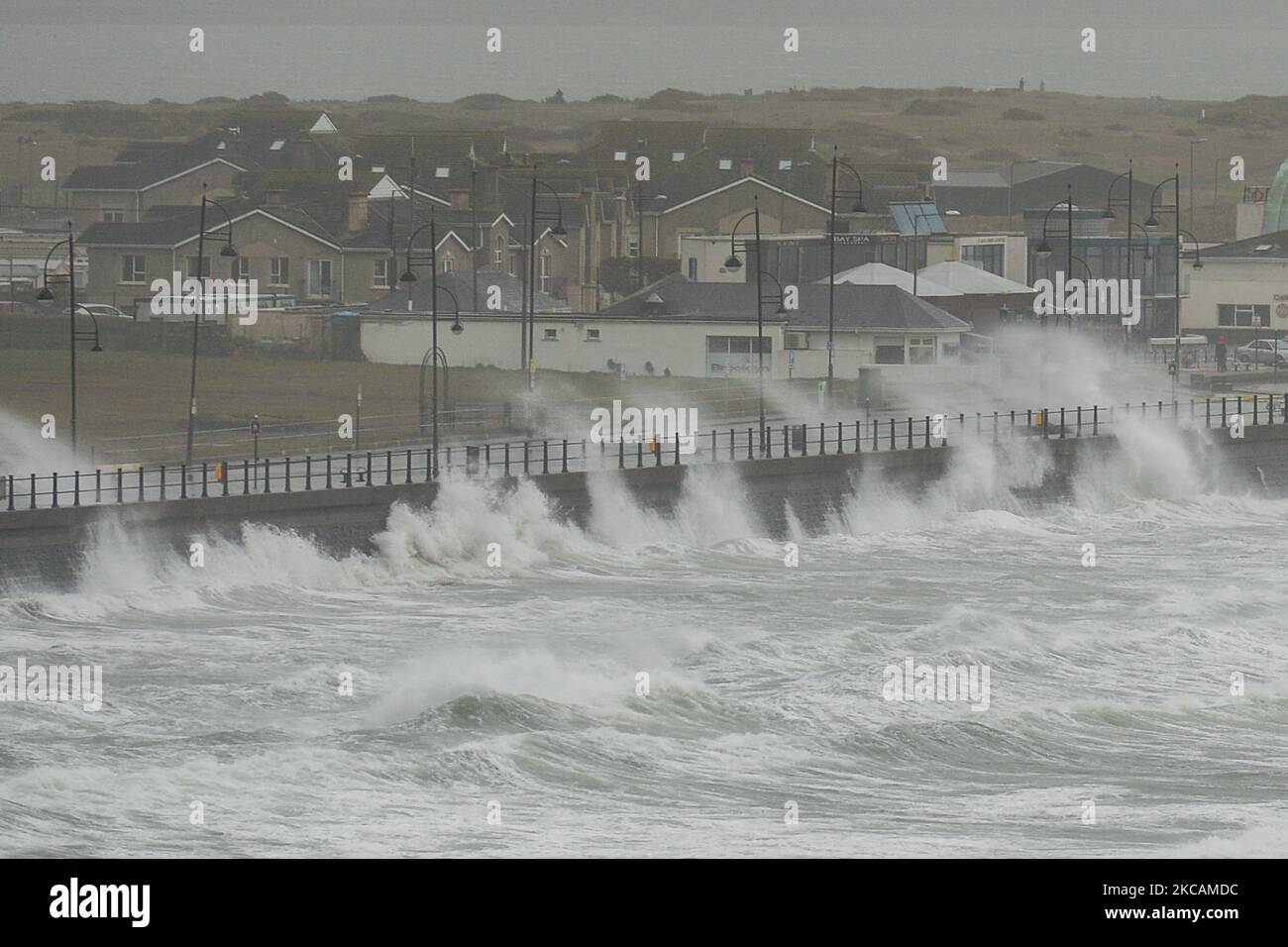 Waves crash the strand at Tramore in County Waterford on the South East ...