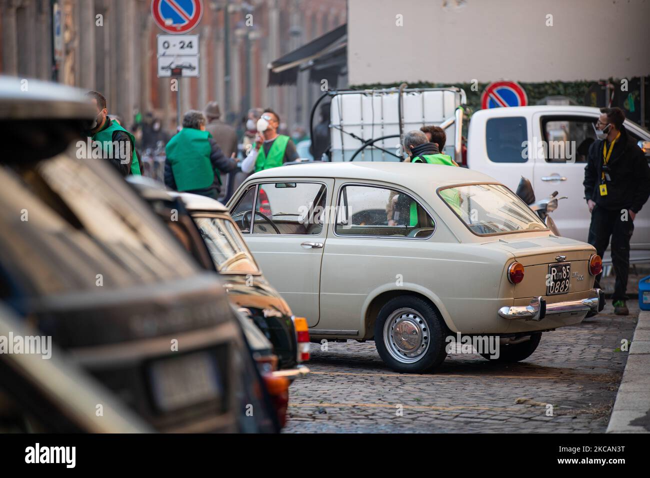 General view of House of Gucci movie set on March 10, 2021 in Milan ...