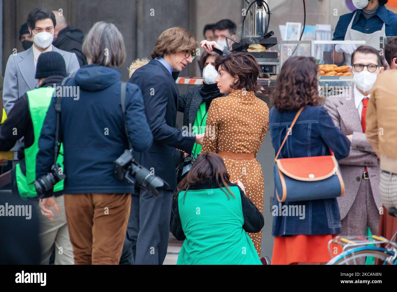 Adam Driver and Lady Gaga are seen on the House of Gucci movie set on ...