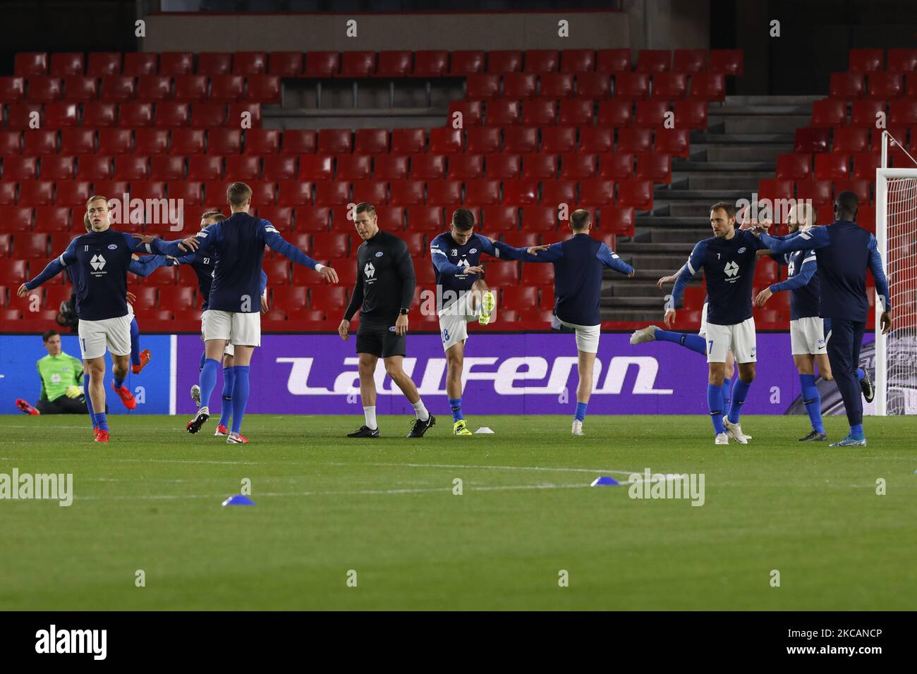 Mold FK team warming up during the UEFA Europa League Round of 16 Leg ...