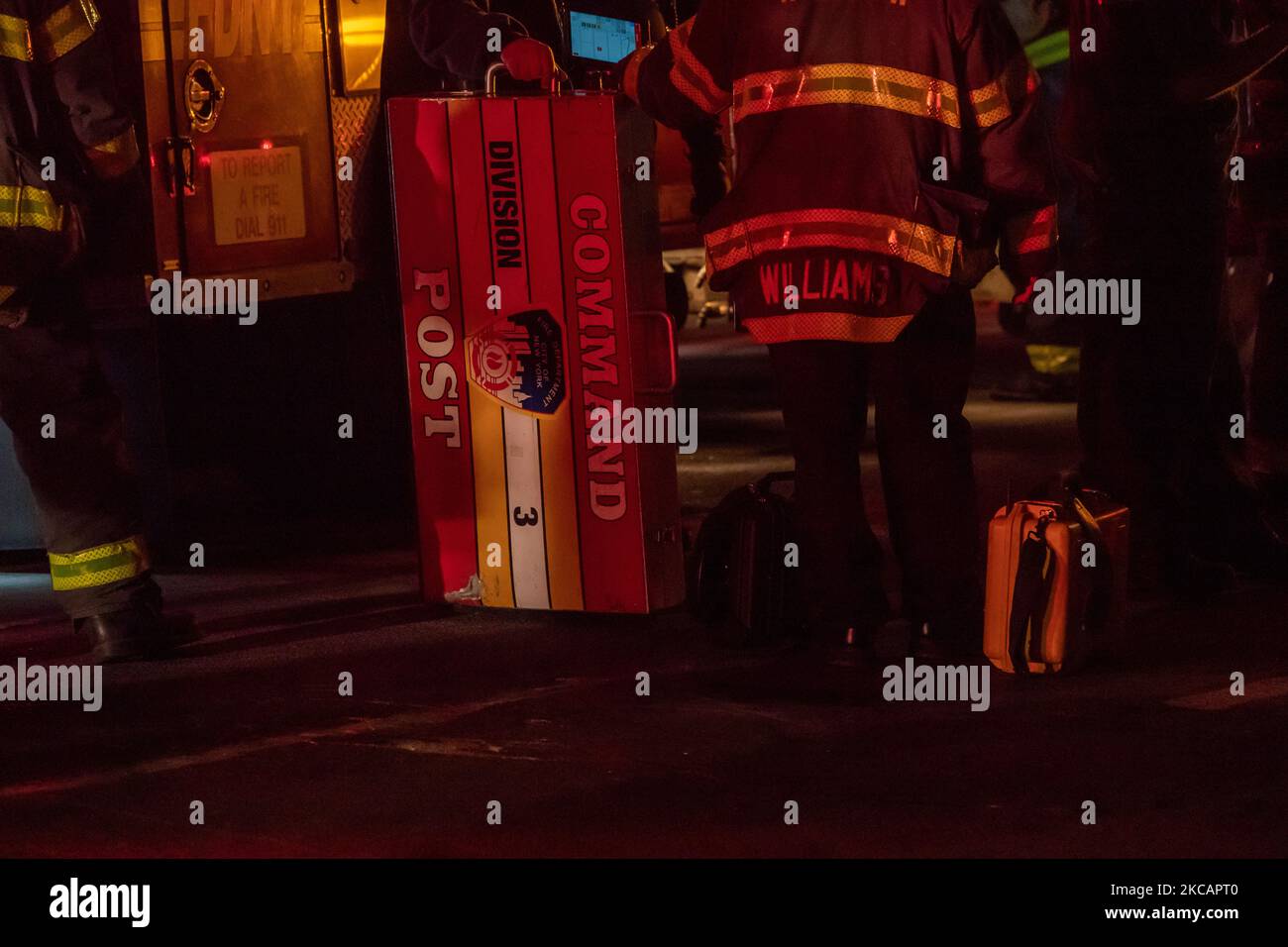 FDNY personnel are seen at a auto shop fire in Midtown, Manhattan, New ...