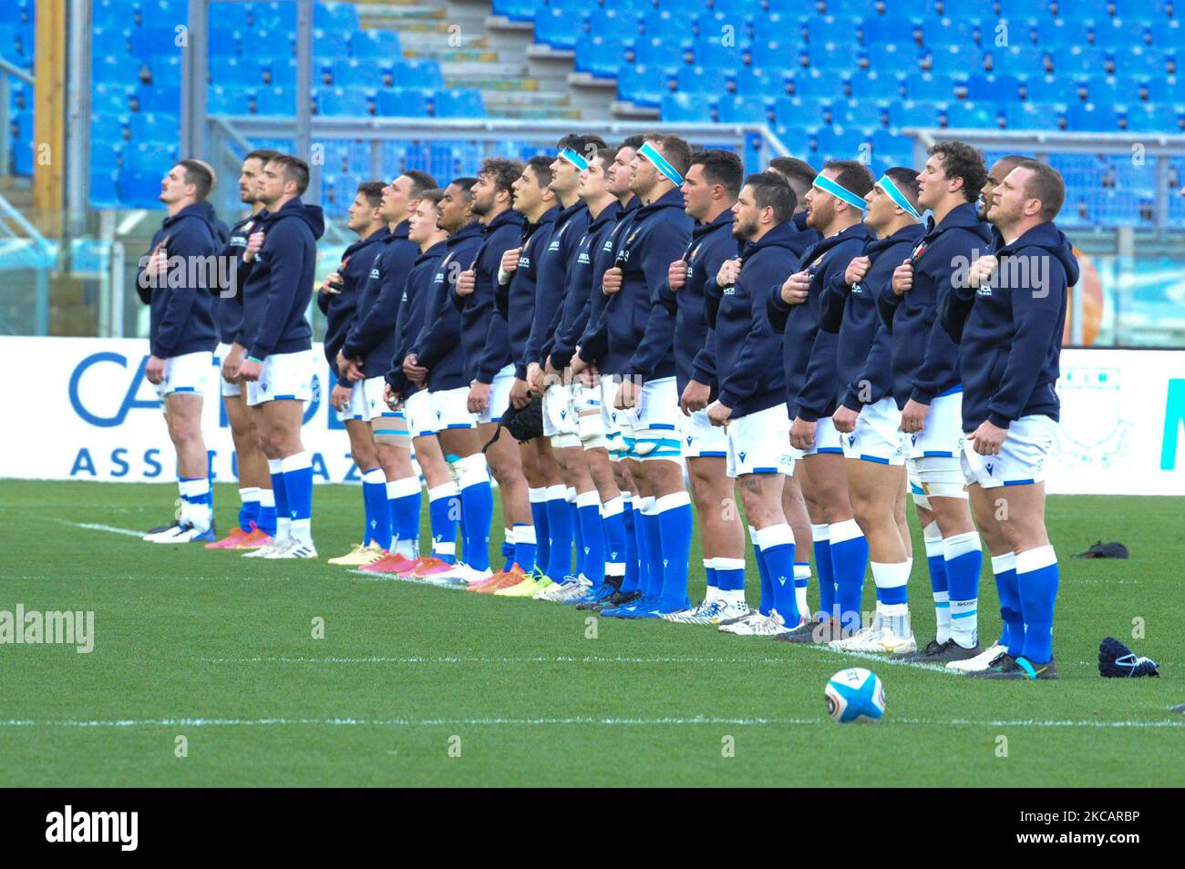 Italian team during national anthems before the 2021 Guinness Six ...
