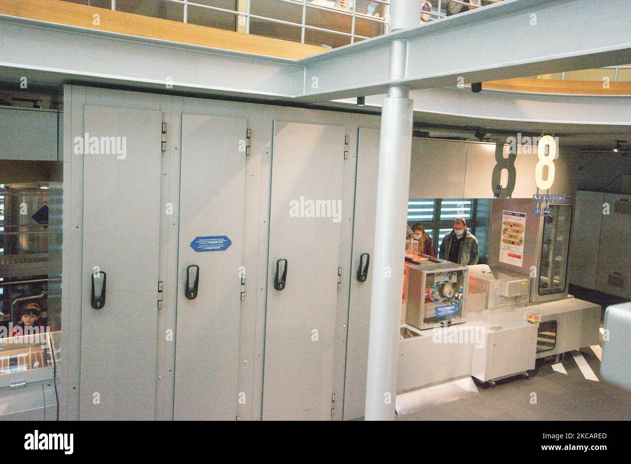 visitors are seen with face masks inside of Chocolate museum in Cologne ...