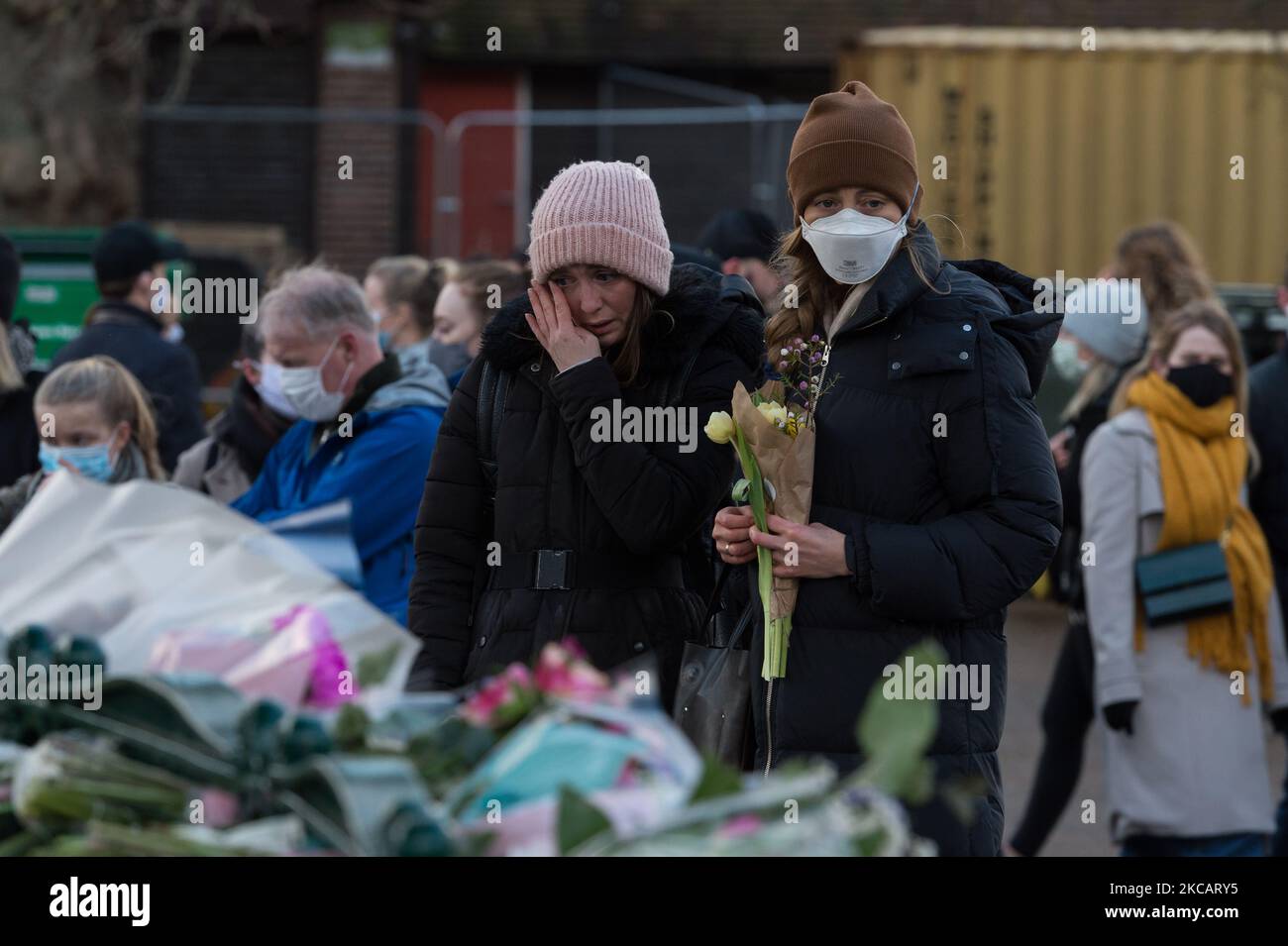 LONDON, UNITED KINGDOM - MARCH 13, 2021: A woman is visibly upset as ...