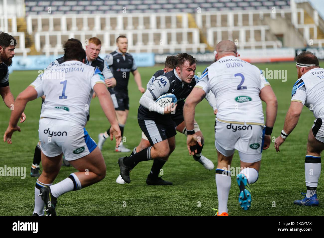 George McGuigan of Newcastle Falcons taps and goes during the Gallagher ...