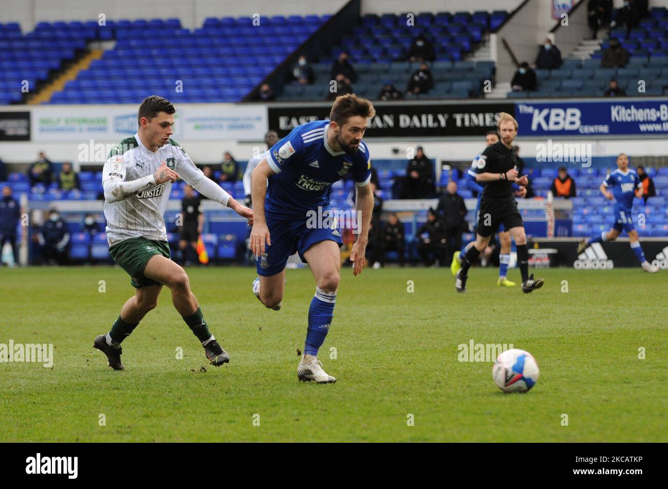 Ipswichs Gwion Edwards and Plymouths Adam Lewis during the Sky Bet ...